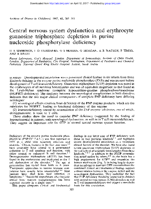 (PDF) Central nervous system dysfunction and erythrocyte guanosine ...