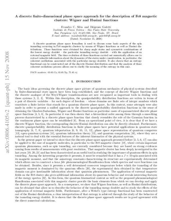 Pdf A Discrete Finite Dimensional Phase Space Approach For The