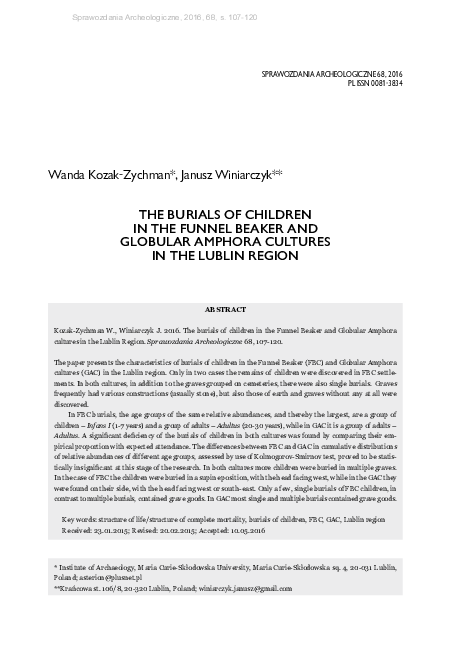 (PDF) The burials of children in the Funnel Beaker and Globular Amphora ...