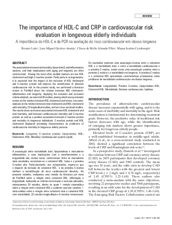 (PDF) The importance of HDL-C and CRP in cardiovascular risk evaluation ...