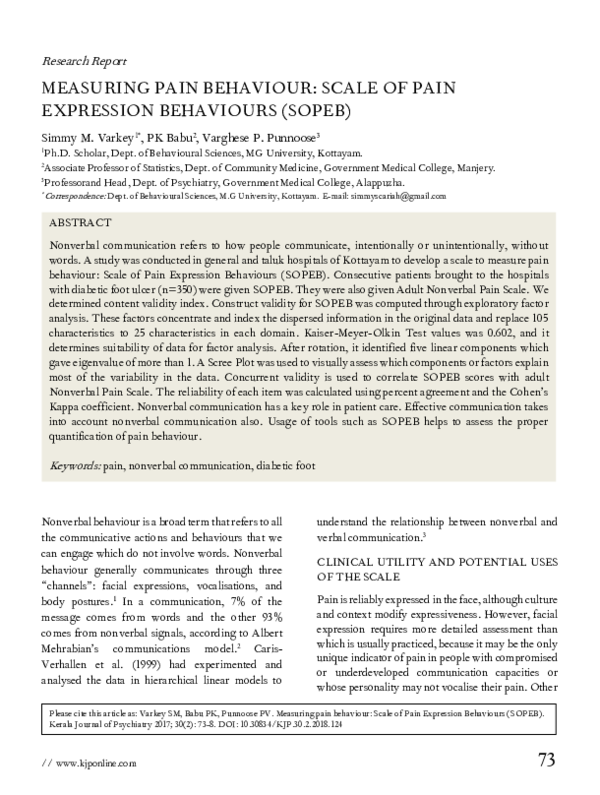 (PDF) Measuring Pain Behaviour: Scale of Pain Expression Behaviours ...