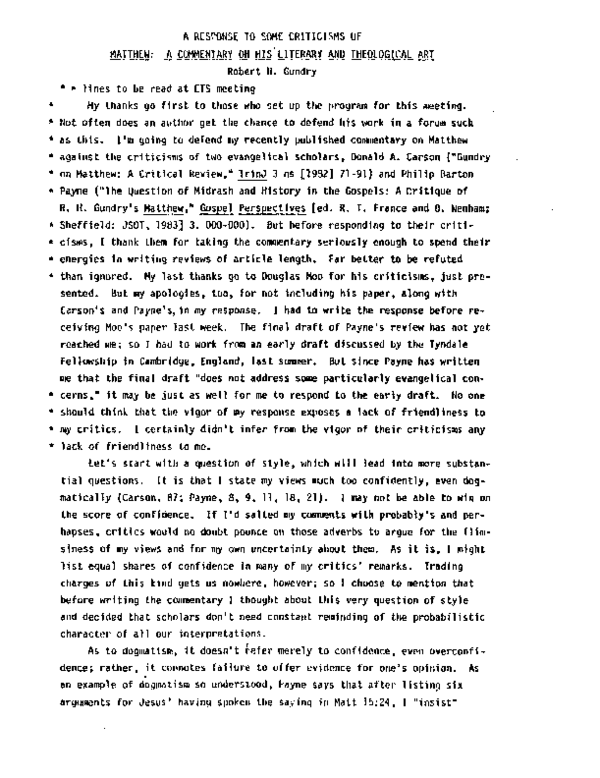 (PDF) A Response to Some Criticisms of Matthew: A Commentary on His ...