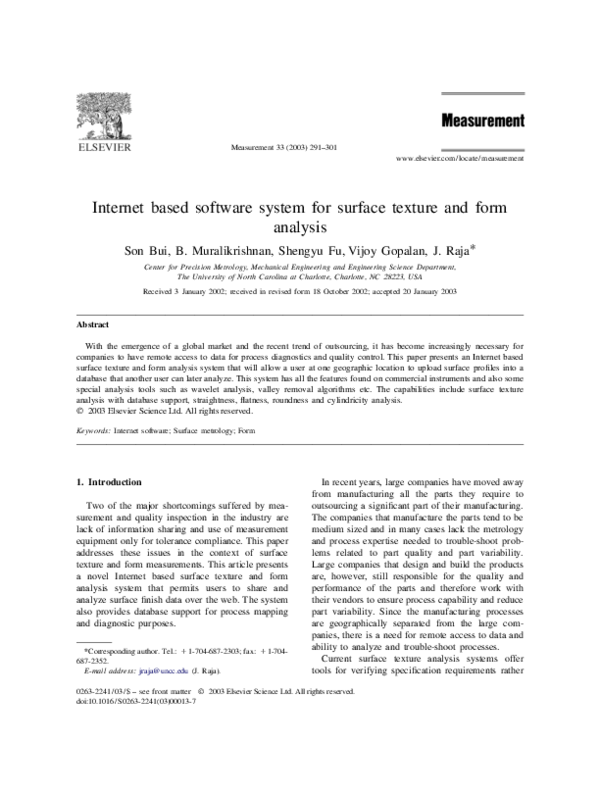 (PDF) Internet based software system for surface texture and form analysis