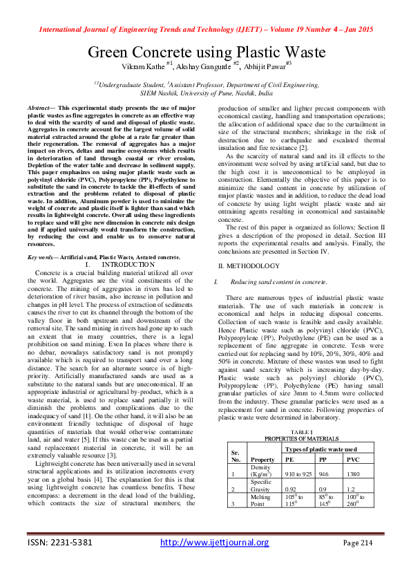 (PDF) Green Concrete using Plastic Waste