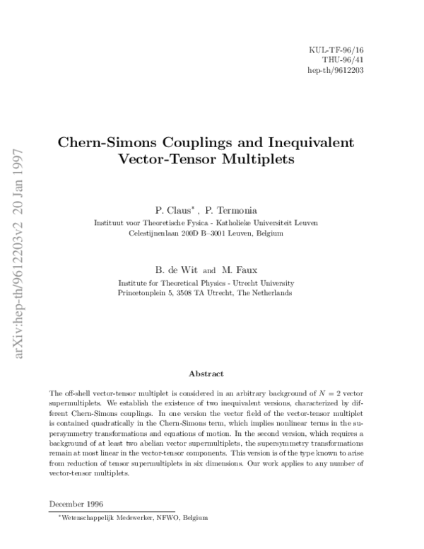 (PDF) Chern-Simons couplings and inequivalent vector-tensor multiplets