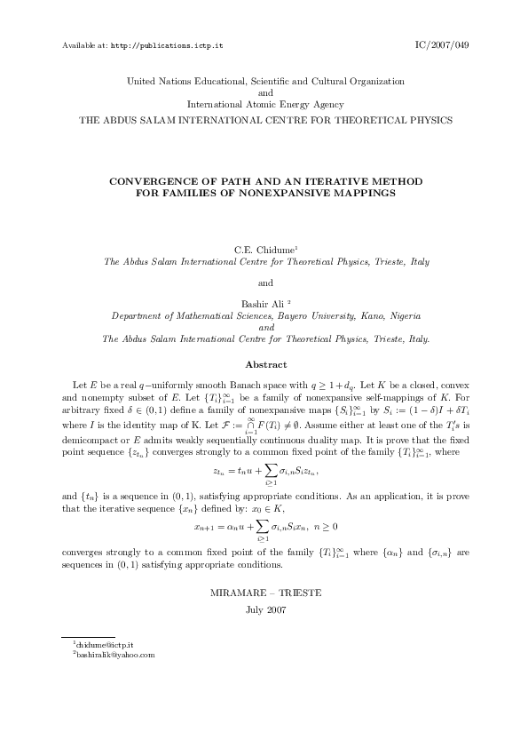 (PDF) Convergence of path and an iterative method for families of nonexpansive mappings