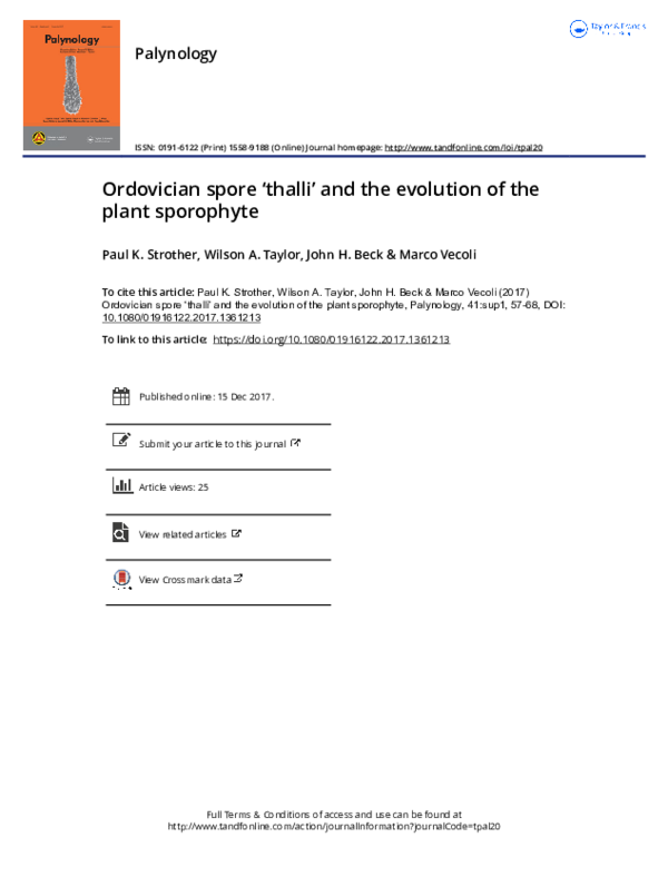 (PDF) Ordovician spore ‘thalli’ and the evolution of the plant sporophyte