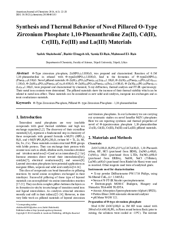 (PDF) Synthesis and Thermal Behavior of Novel Pillared Ө-Type Zirconium Phosphate 1,10 ...