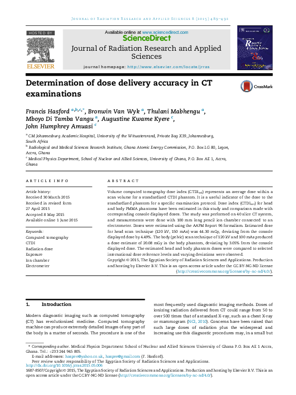 (PDF) Determination of dose delivery accuracy in CT examinations