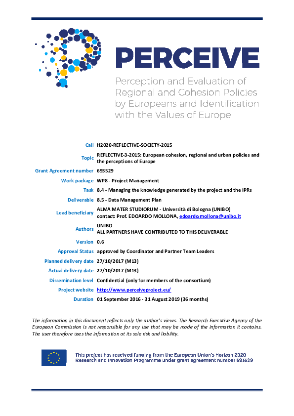 (PDF) PERCEIVE project - Deliverable D8.5 "PERCEIVE (Perception and ...