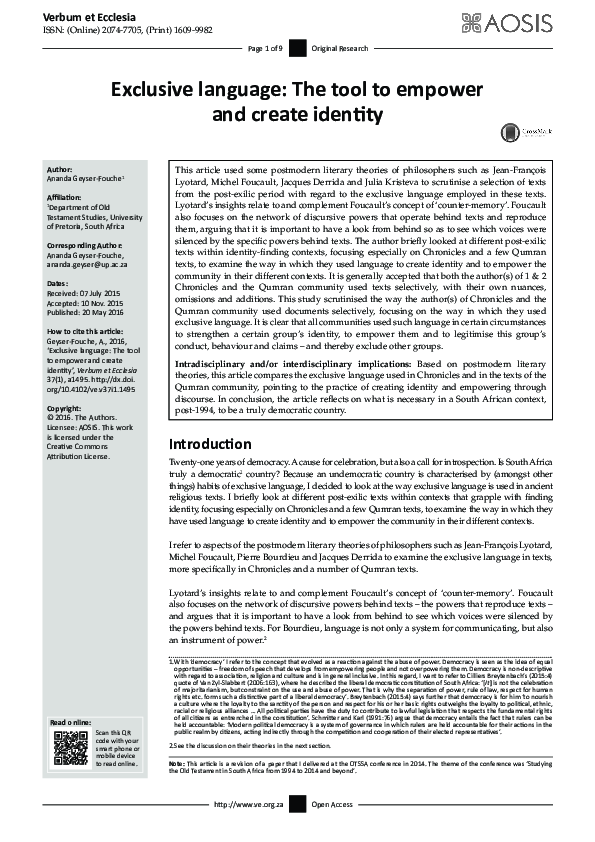 (PDF) Exclusive language: The tool to empower and create identity