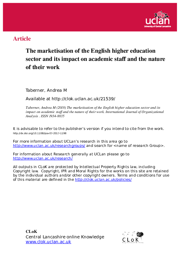 (PDF) The marketisation of the English higher education sector and its ...