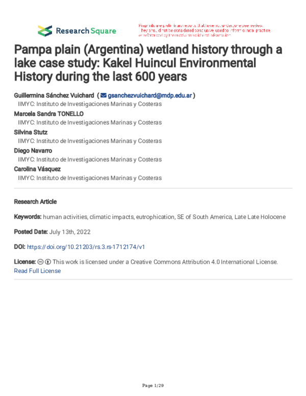 (PDF) Pampa plain (Argentina) wetland history through a lake case study ...