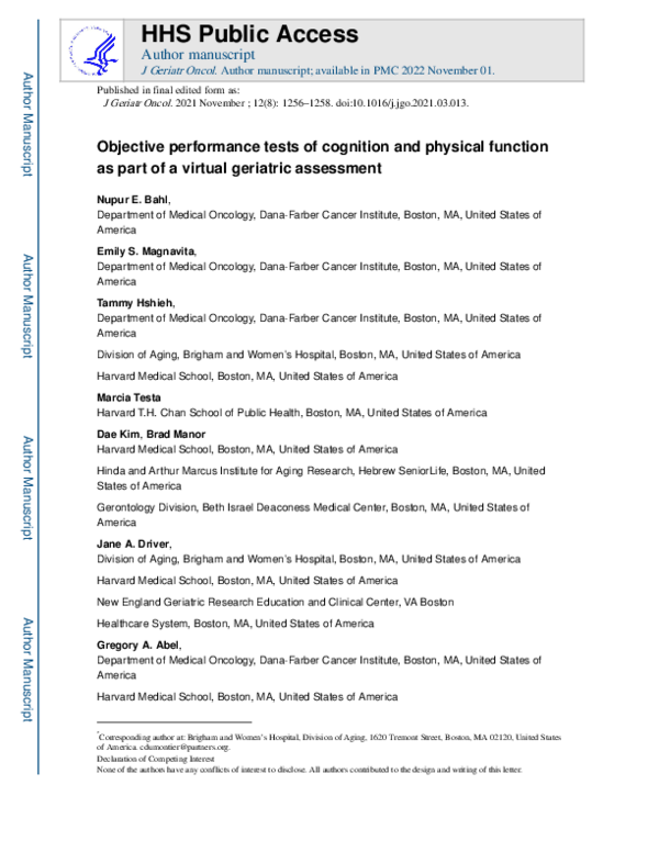 (PDF) Objective performance tests of cognition and physical function as ...