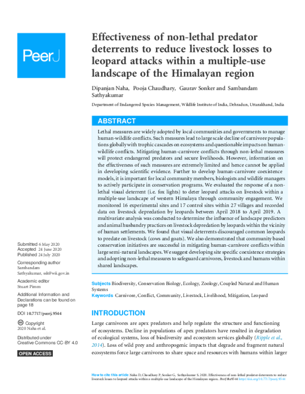 (PDF) Effectiveness of non-lethal predator deterrents to reduce ...