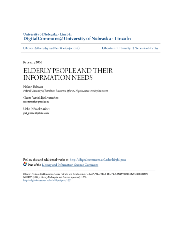 (PDF) Elderly People and Their Information Needs
