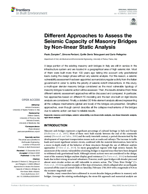 (PDF) Different Approaches to Assess the Seismic Capacity of Masonry Bridges by Non-linear ...