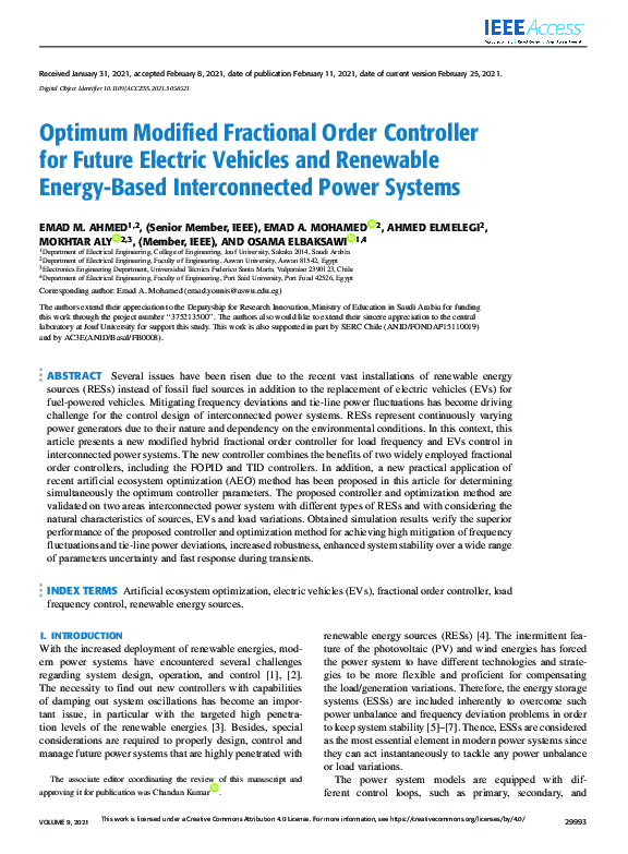 Pdf Optimum Modified Fractional Order Controller For Future Electric Vehicles And Renewable