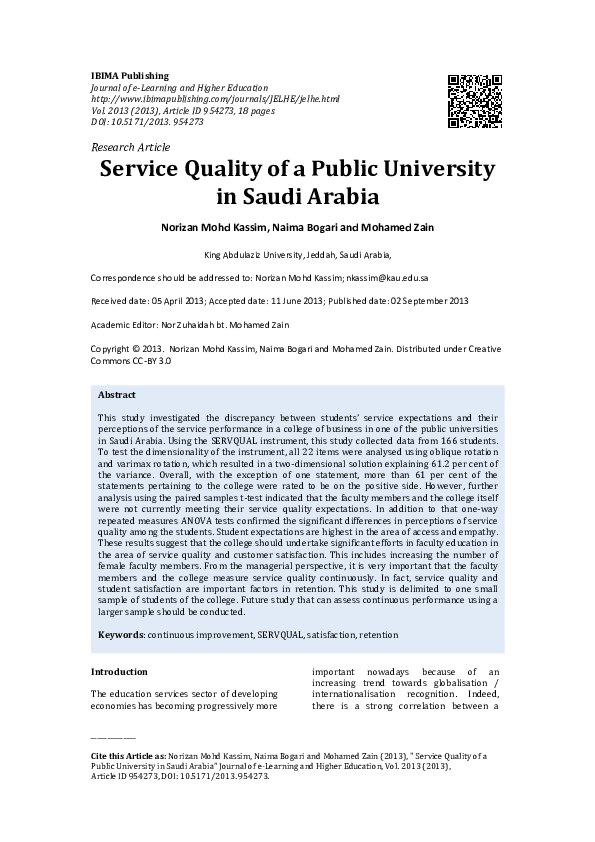 (PDF) Service Quality of a Public University in Saudi Arabia