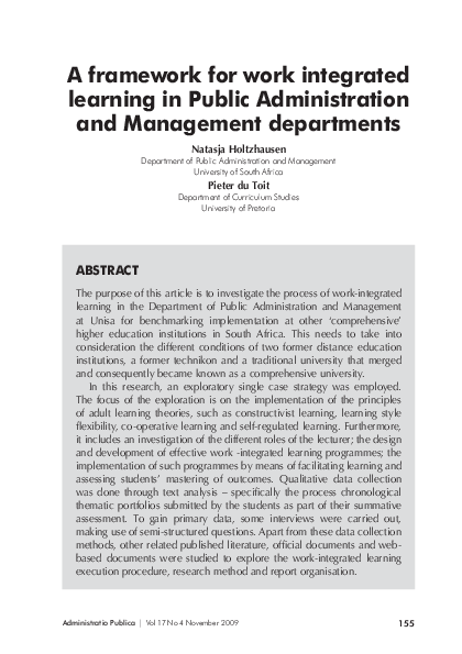 (PDF) A framework for work integrated learning in Public Administration ...