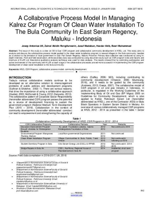 (PDF) A Collaborative Process Model In Managing Kalrez Csr Program Of ...