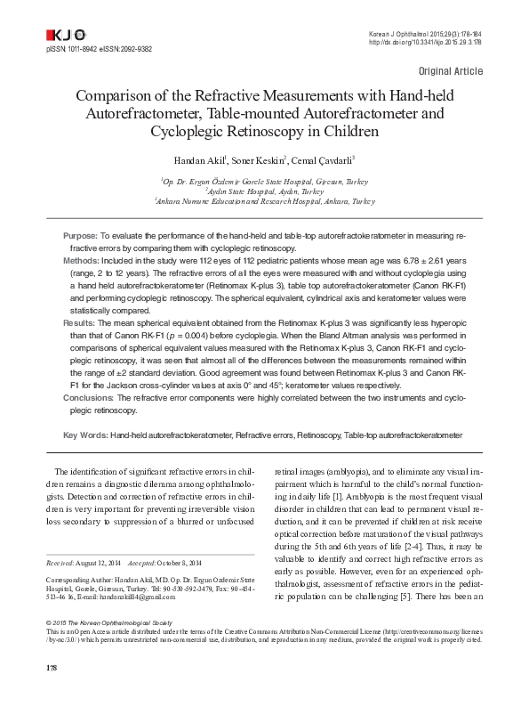 (PDF) Comparison of the Refractive Measurements with Hand-held ...