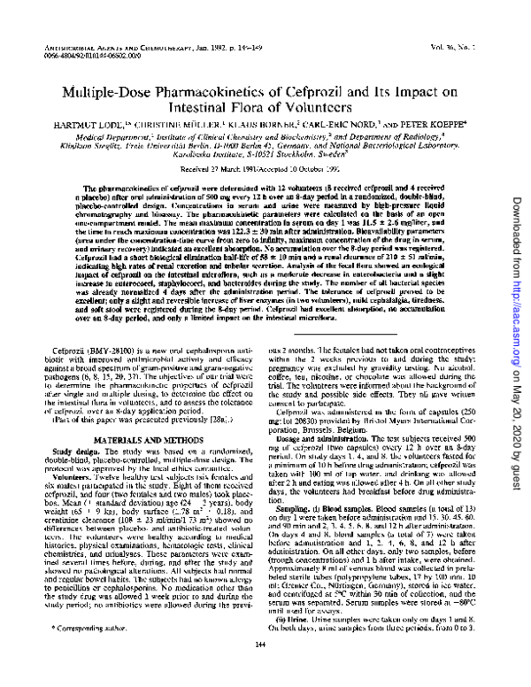 (PDF) Cefprozil Pharmacokinetics and Intestinal Flora