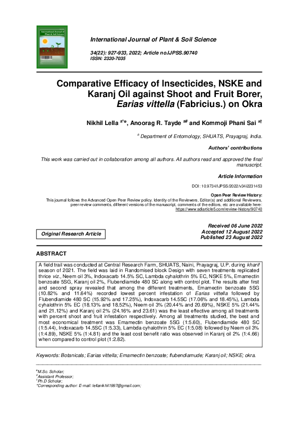 (PDF) Comparative Efficacy of Insecticides, NSKE and Karanj Oil against ...
