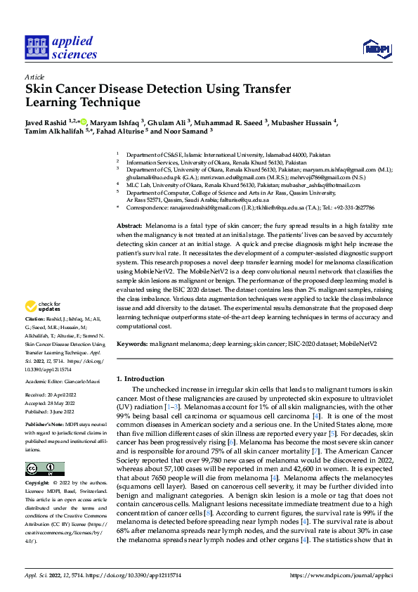 (PDF) Skin Cancer Disease Detection Using Transfer Learning Technique