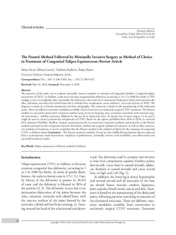 (PDF) The Ponseti Method Followed by Minimally Invasive Surgery as Method of Choice in Treatment ...
