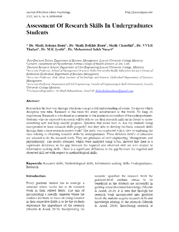 (PDF) View of Assessment Of Research Skills In Undergraduates Students