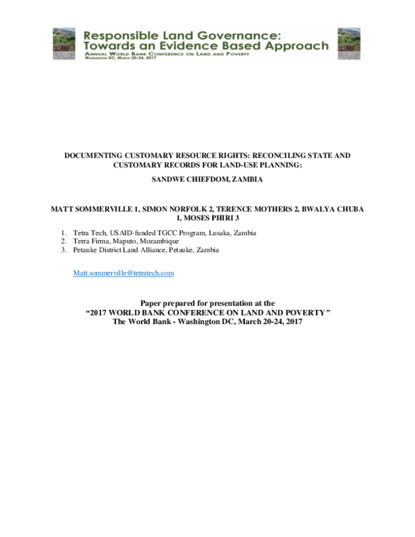 (PDF) Customary Resource Rights : Reconciling State and Customary ...