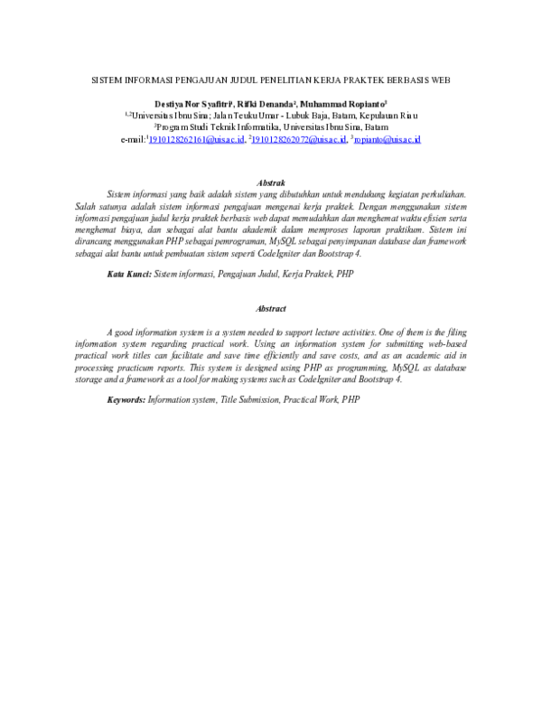(PDF) SISTEM INFORMASI PENGAJUAN JUDUL PENELITIAN KERJA PRAKTEK BERBASIS WEB