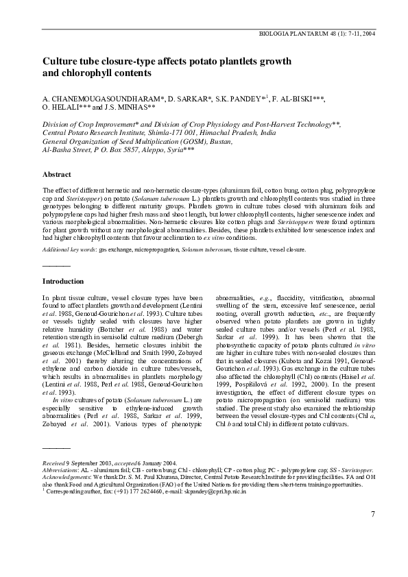 (PDF) Culture Tube Closure-Type Affects Potato Plantlets Growth and ...