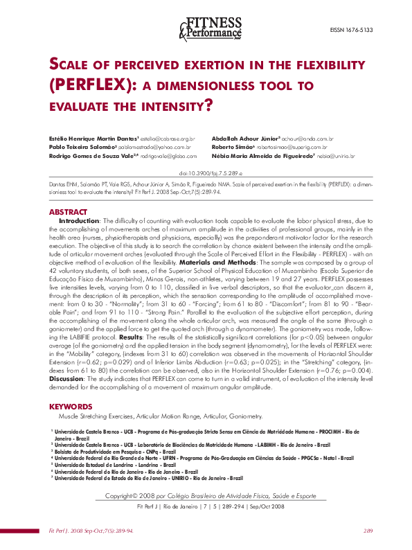 (PDF) Scale of perceived exertion in the flexibility (PERFLEX): a ...