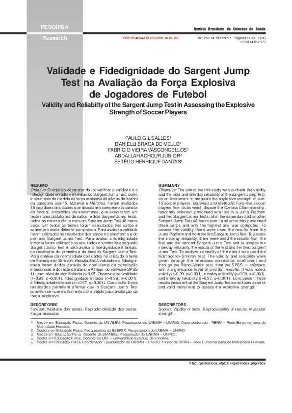 (PDF) Validade e Fidedignidade Do Sargent Jump Test Na Avaliação Da ...