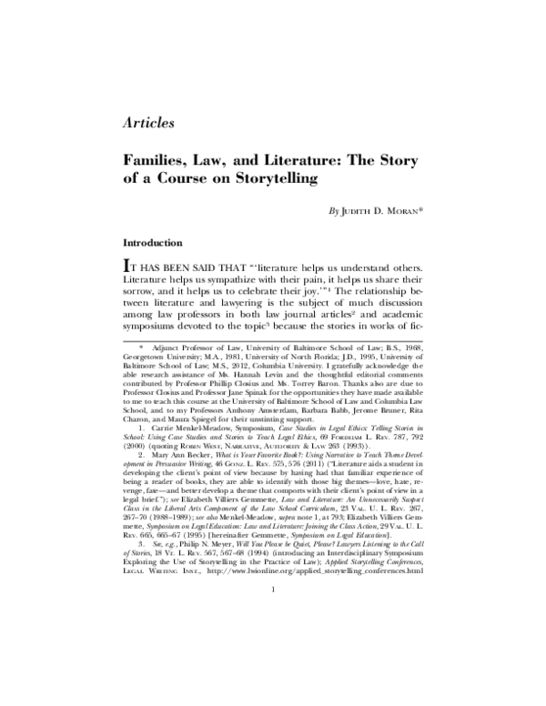 (PDF) Families, Law and Literature: The Story of a Course on Storytelling