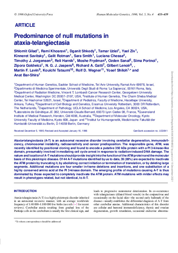(PDF) ARTICLE Predominance of null mutations in ataxia-telangiectasia