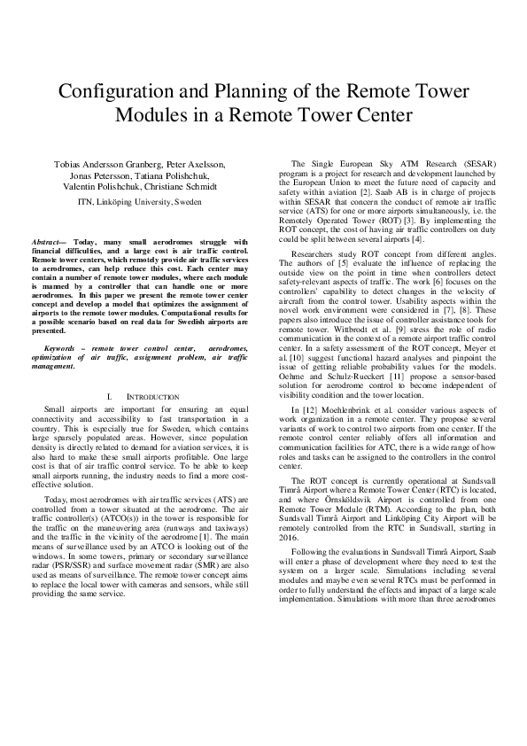 (PDF) Configuration and Planning of the Remote TowerModules in a Remote ...
