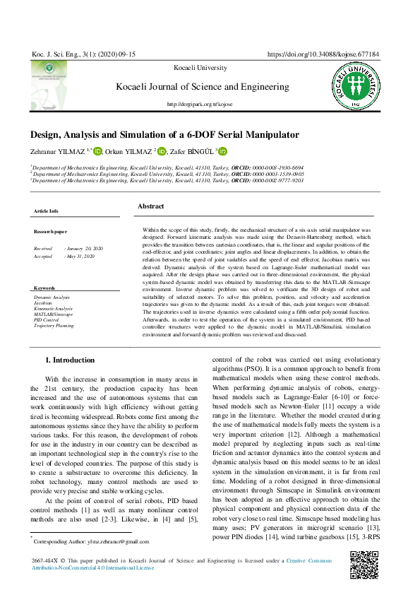(PDF) Design, Analysis and Simulation of a 6-DOF Serial Manipulator