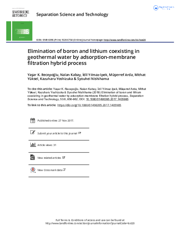 (PDF) Elimination of boron and lithium coexisting in geothermal water ...