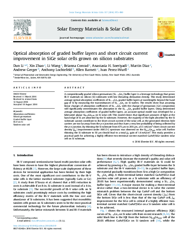 (PDF) Optical absorption of graded buffer layers and short circuit ...