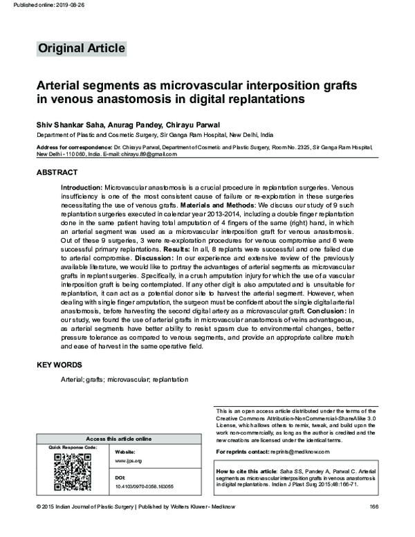 (PDF) Arterial segments as microvascular interposition grafts in venous ...