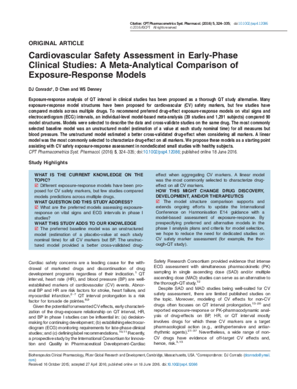 (PDF) Cardiovascular Safety Assessment in Early‐Phase Clinical Studies ...