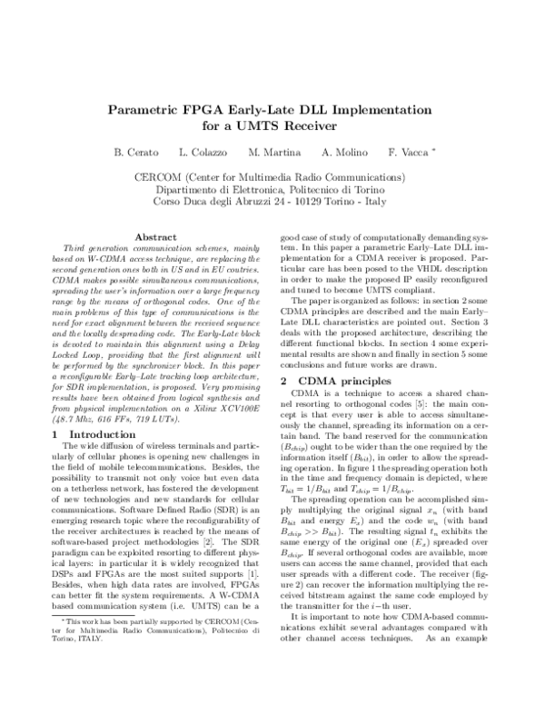 Pdf Parametric Fpga Early Late Dll Implementation For A Umts Receiver 0893