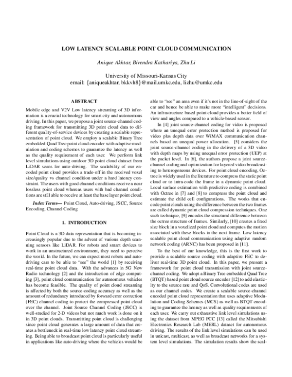 Pdf Low Latency Scalable Point Cloud Communication