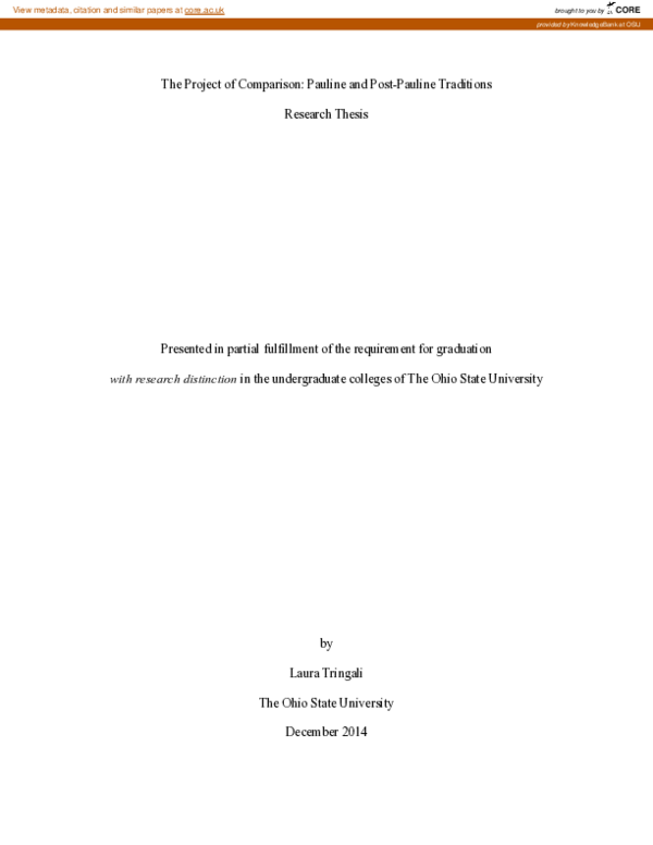 (PDF) The Project of Comparison: Pauline and Post-Pauline Traditions