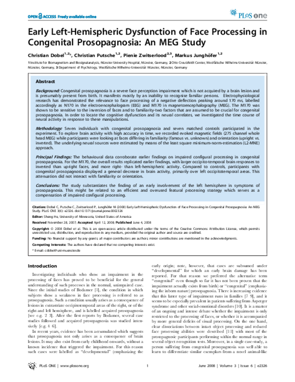 (PDF) Early Left-Hemispheric Dysfunction of Face Processing in ...