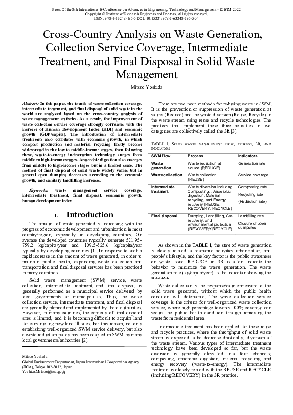 (PDF) Cross-Country Analysis on Waste Generation, Collection Service ...