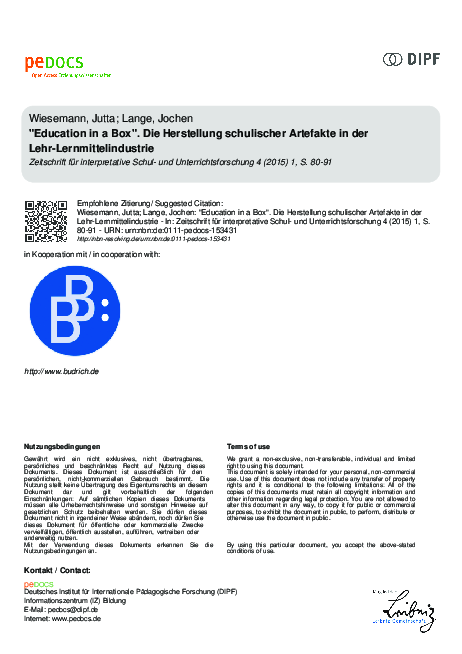 (PDF) „Education in a Box“ Die Herstellung schulischer Artefakte in der ...